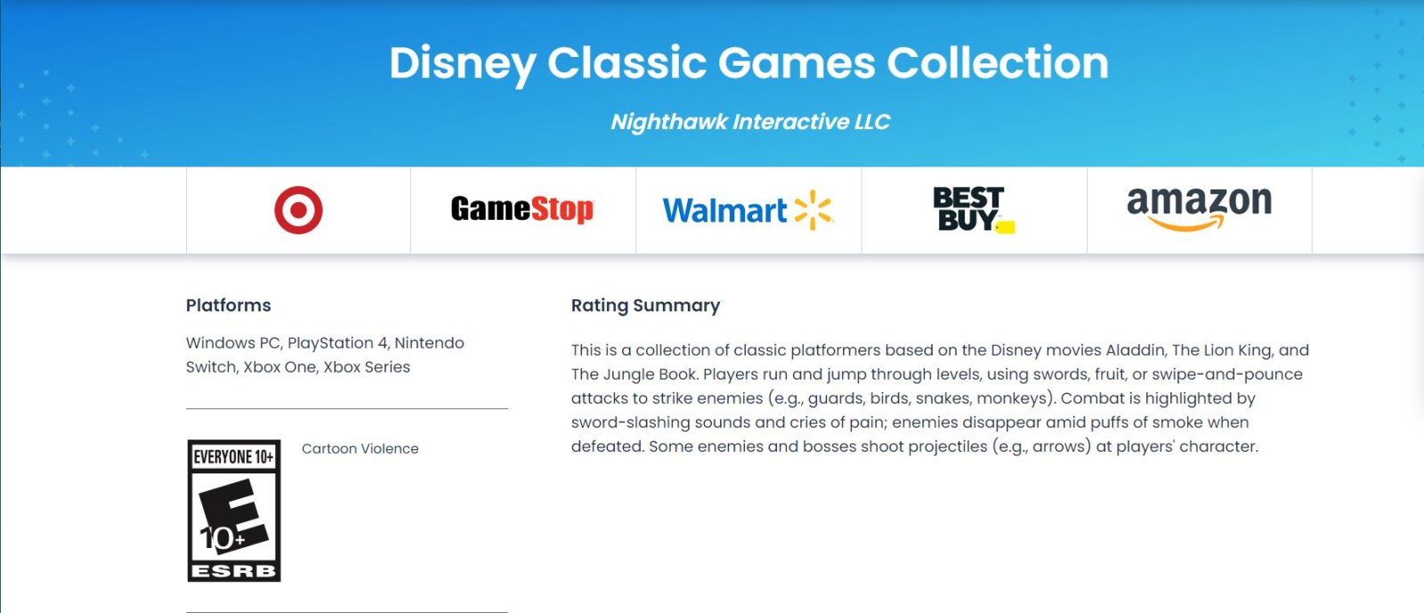 ESRB จัดเรต Disney Classic Games Collection เวอร์ชัน PS4, Xbox One ...