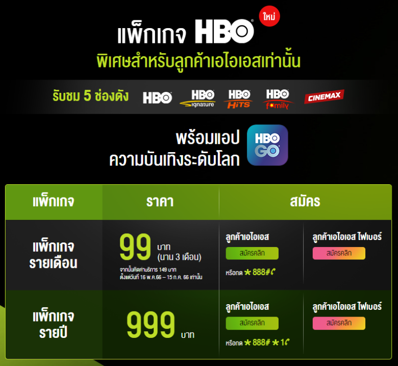 HBO กลับมาจับมือ AIS อีกครั้ง เปิดแพ็กเกจ 99 บาท/เดือนหรือ 999 บาท/ปี ...
